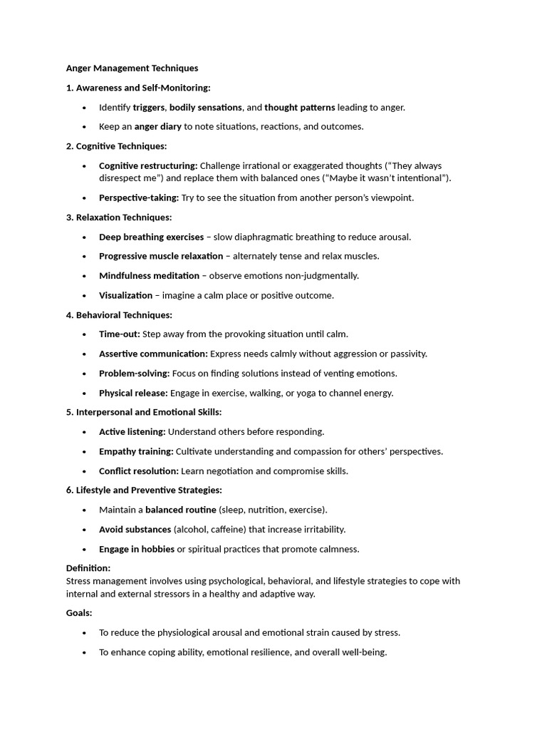 Anger Management Techniques | PDF | Relaxation (Psychology) | Anger