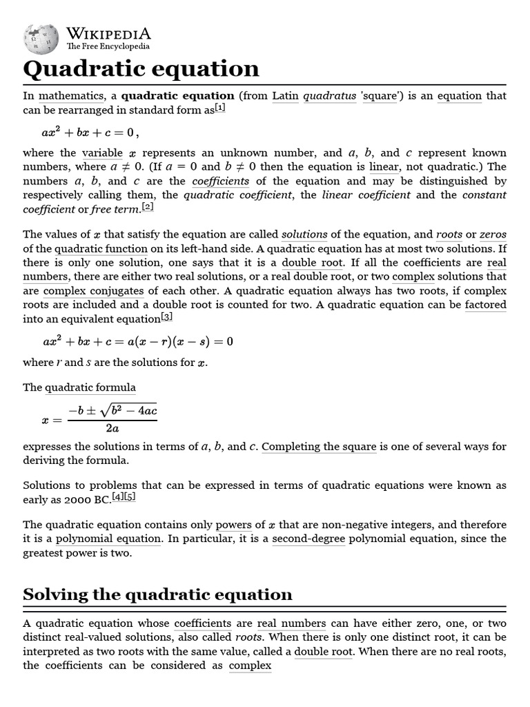 Quadratic Equation | PDF | Quadratic Equation | Equations