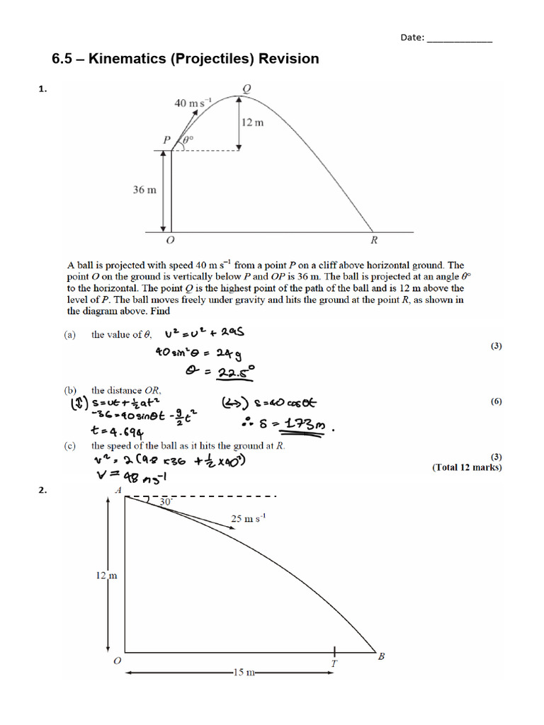 6.5 Kinematics (Projectiles) Revision | PDF