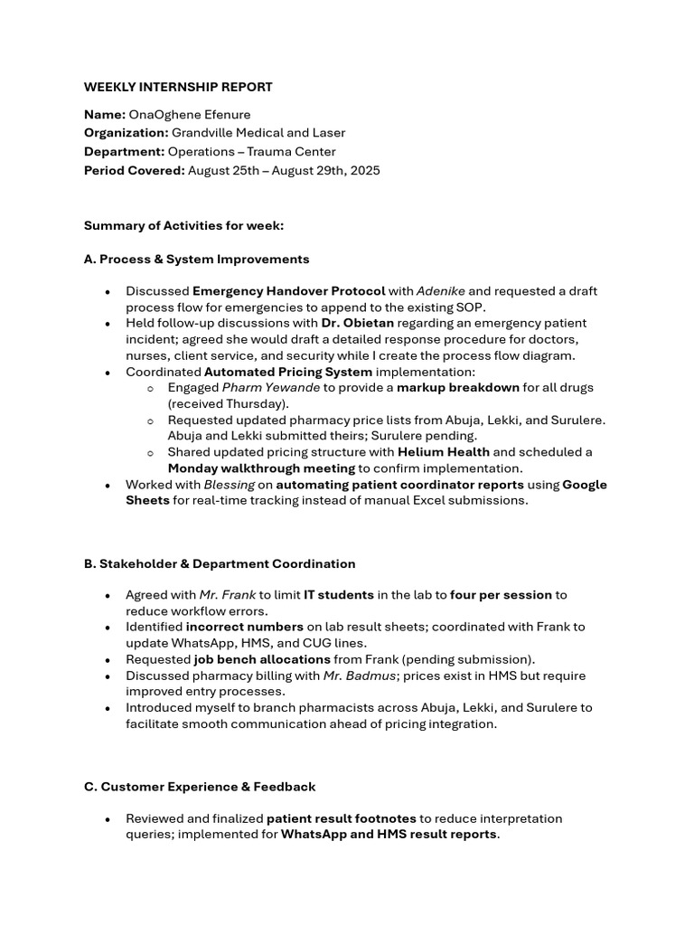 Weekly Internship Report Aug 25th - 29th (OnaOghene Efenure) | PDF ...