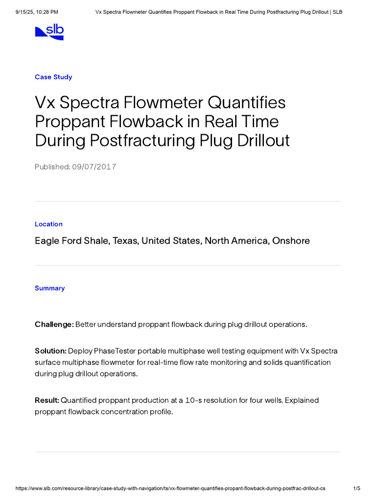 Vx Spectra Flowmeter Quantifies Proppant Flowback in Real Time During ...