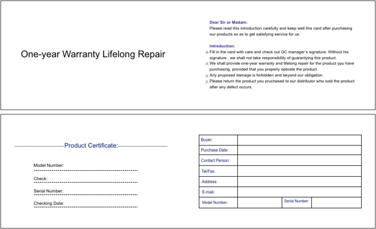 One-Year Warranty and Repair Guide | PDF