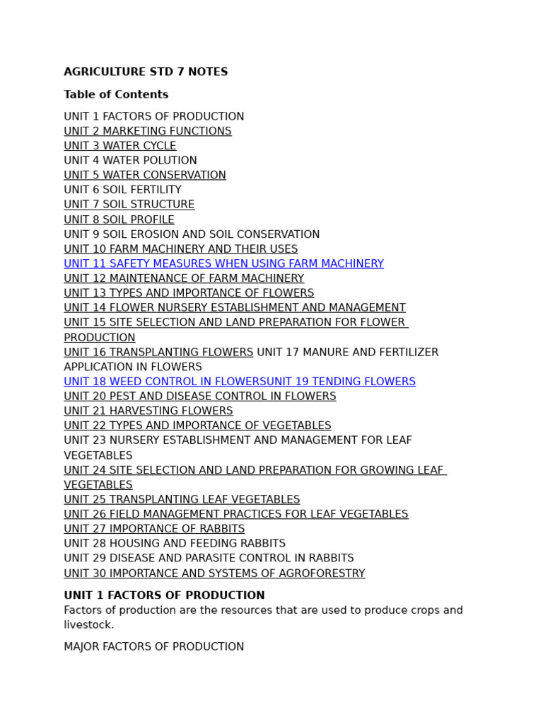 Agriculture Notes for Grade 7 Students | PDF | Soil | Vegetables