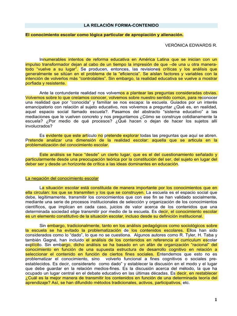 Resumen EDWARDS La Relacion Forma-Contenido | PDF | Conocimiento | Verdad