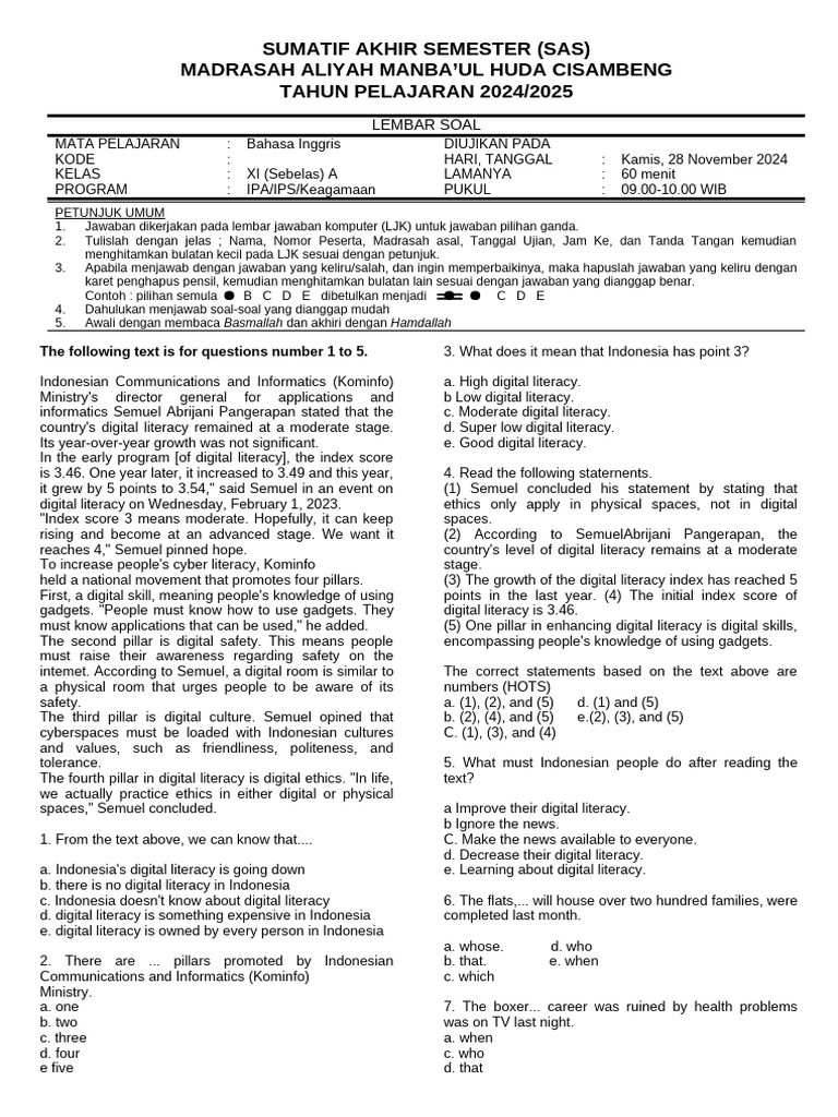 B. Inggris 11 Soal Pas 2024 | PDF | Waste Management | Sleep