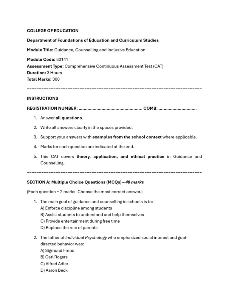 Guidance and Counselling CAT | PDF | Psychotherapy | Rational Emotive ...