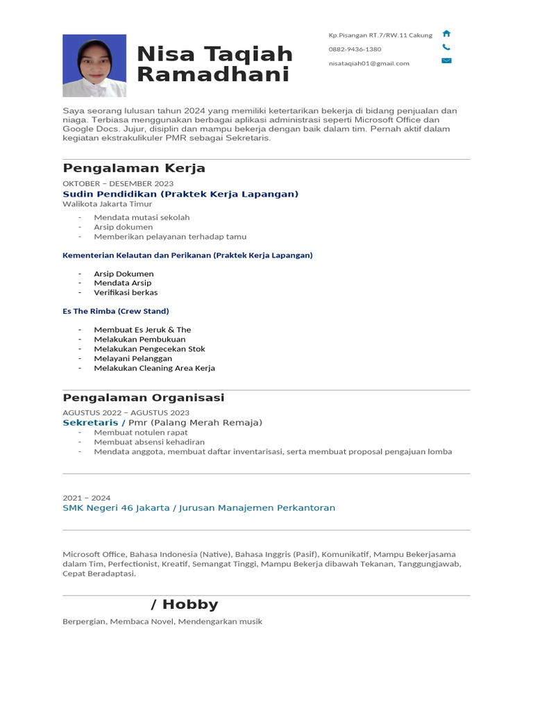 _free Template Cv Lulusan Smk by Vina Muliana | PDF