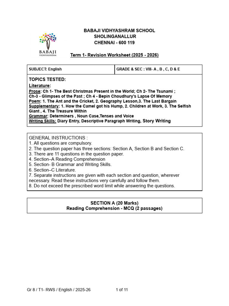 English Revision Worksheet for Grade 8 | PDF | Greenhouse Gas