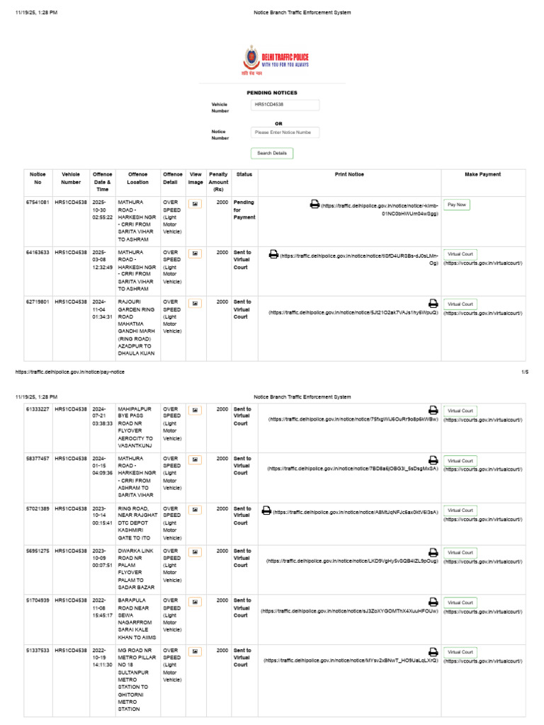 Delhi Traffic Offense Notices Overview | PDF | Transport | Delhi