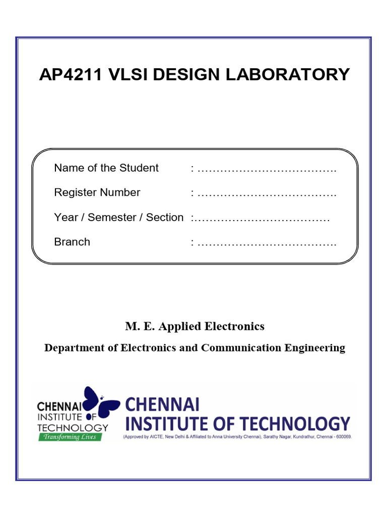 Ap4211 Vlsi Design Lab | PDF | Vhdl | Hardware Description Language