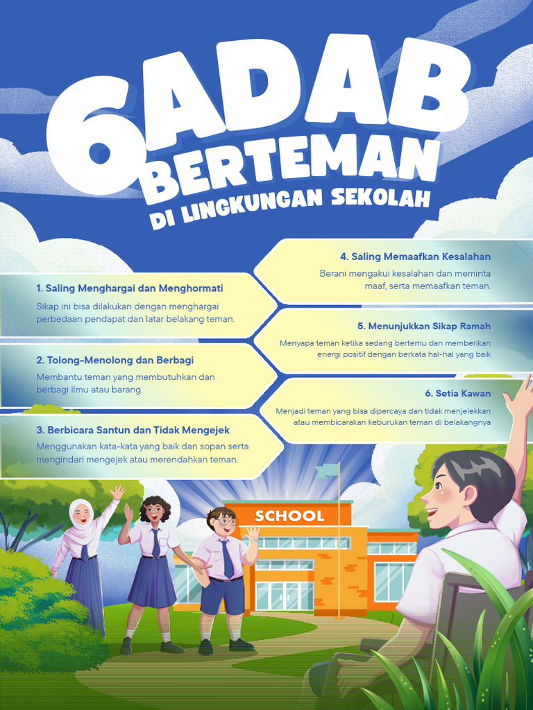 Poster Adab Berteman Ilustratif Biru Dan Hijau | PDF