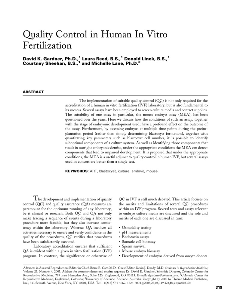 Quality Control in IVF Laboratories | PDF | In Vitro Fertilisation | Embryo