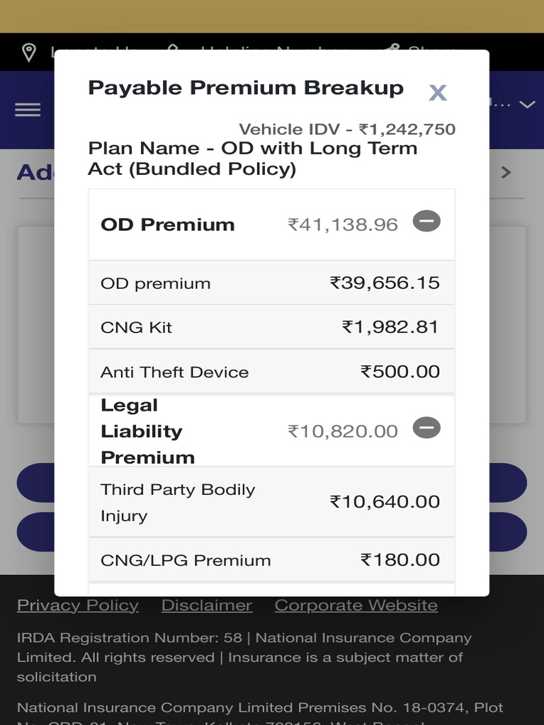 National Insurance Vehicle Policy Details | PDF