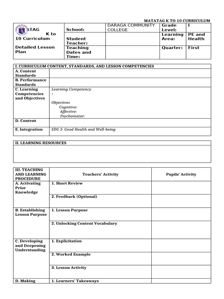 Detailed LP MATATAG CURRICULUM | PDF | Curriculum | Learning