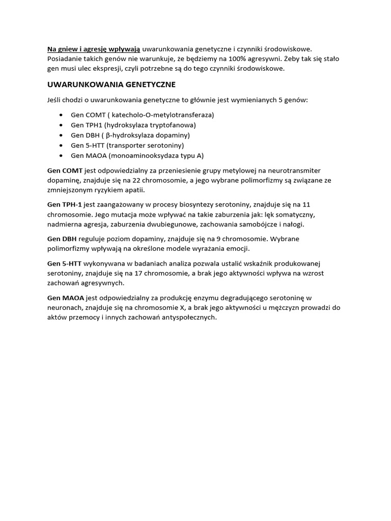 Gniew I Agresja - Genetyka | PDF