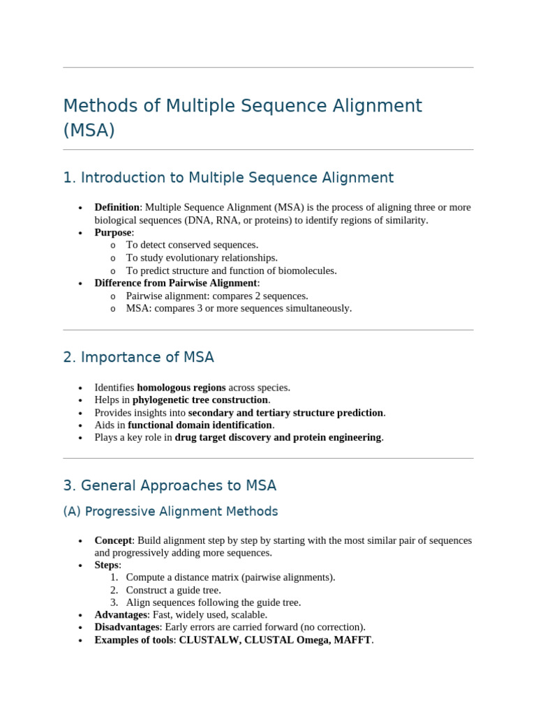 Multiple Sequence Alignment Methods Explained | PDF | Sequence ...