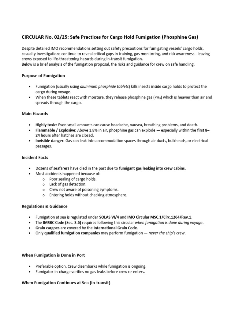 Safe Cargo Hold Fumigation Practices | PDF | Breathing | Occupational ...