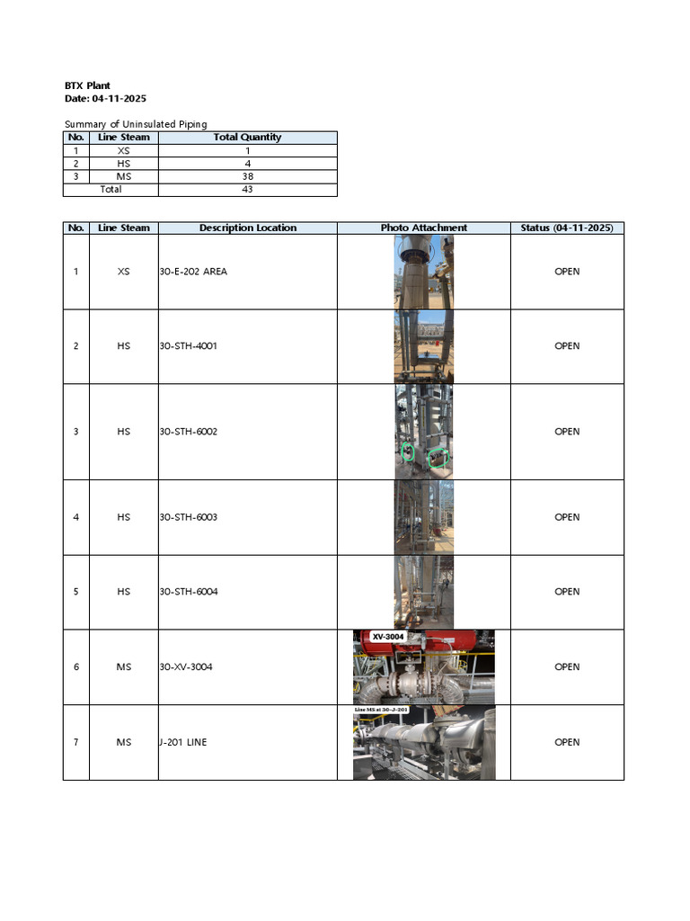 Uninsulated Piping Systems - BTX Plant - Rev.1 | PDF