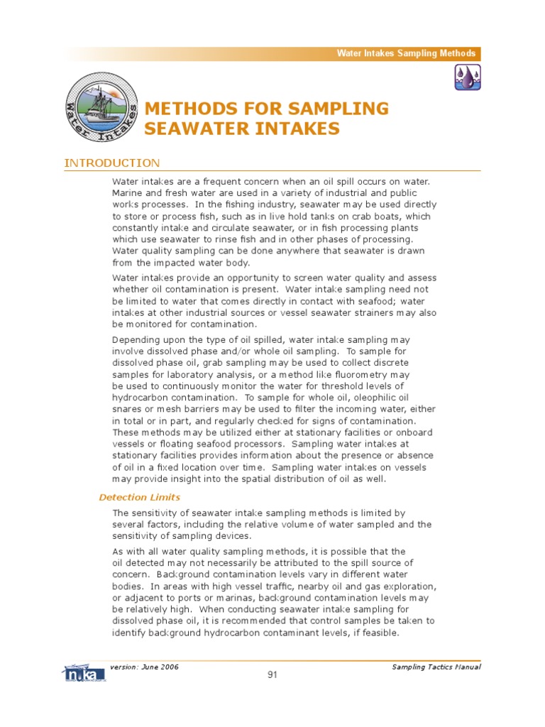 Methods For Sampling Seawater Intakes | PDF | Seawater | Water Quality