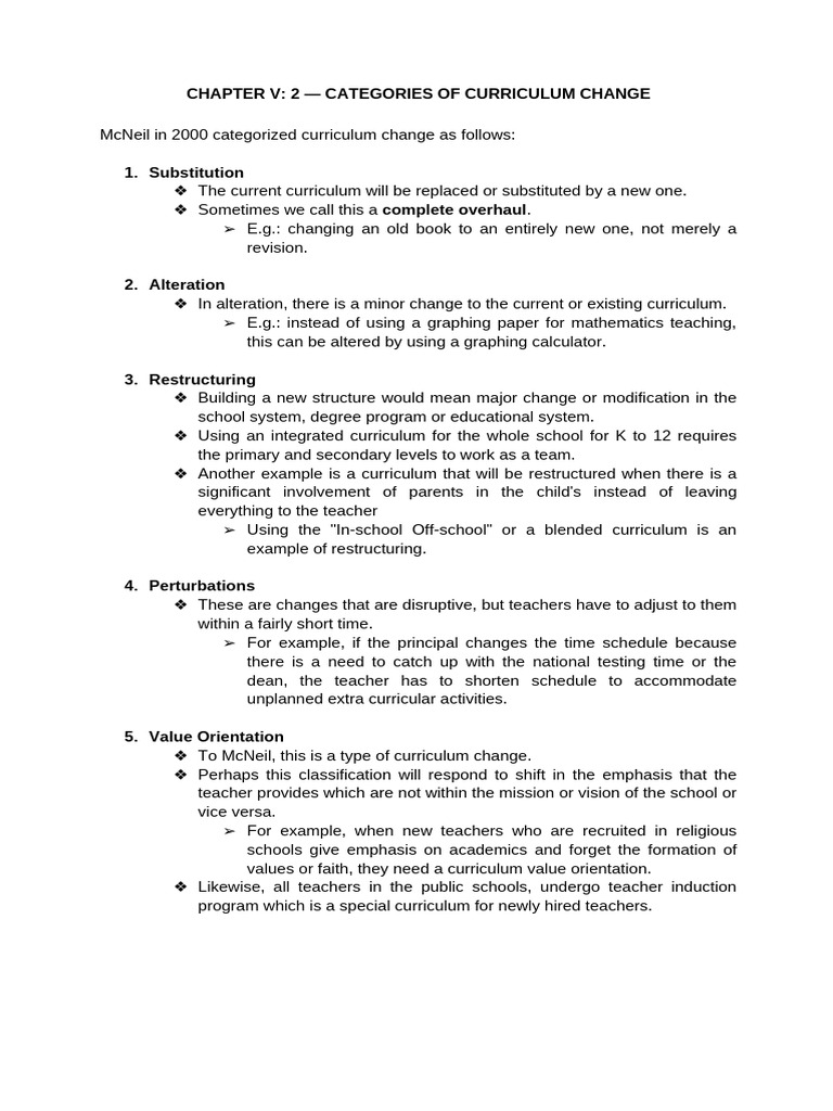 Types of Curriculum Change Explained | PDF