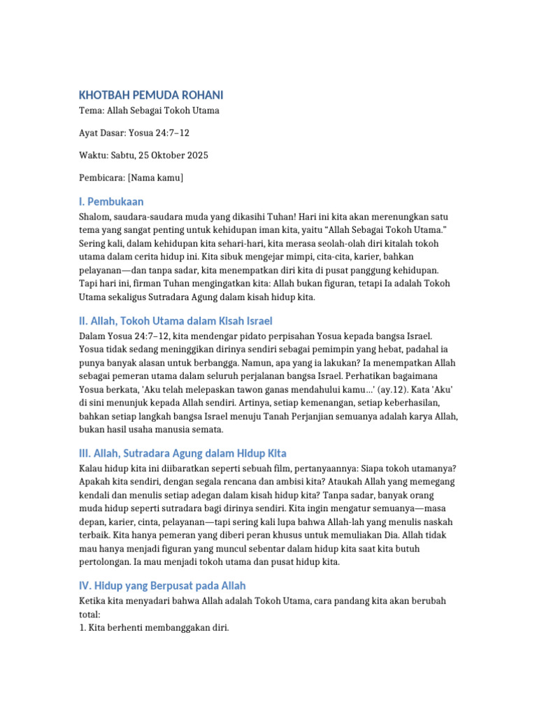 Khotbah_Pemuda_-_Allah_Sebagai_Tokoh_Utama | PDF