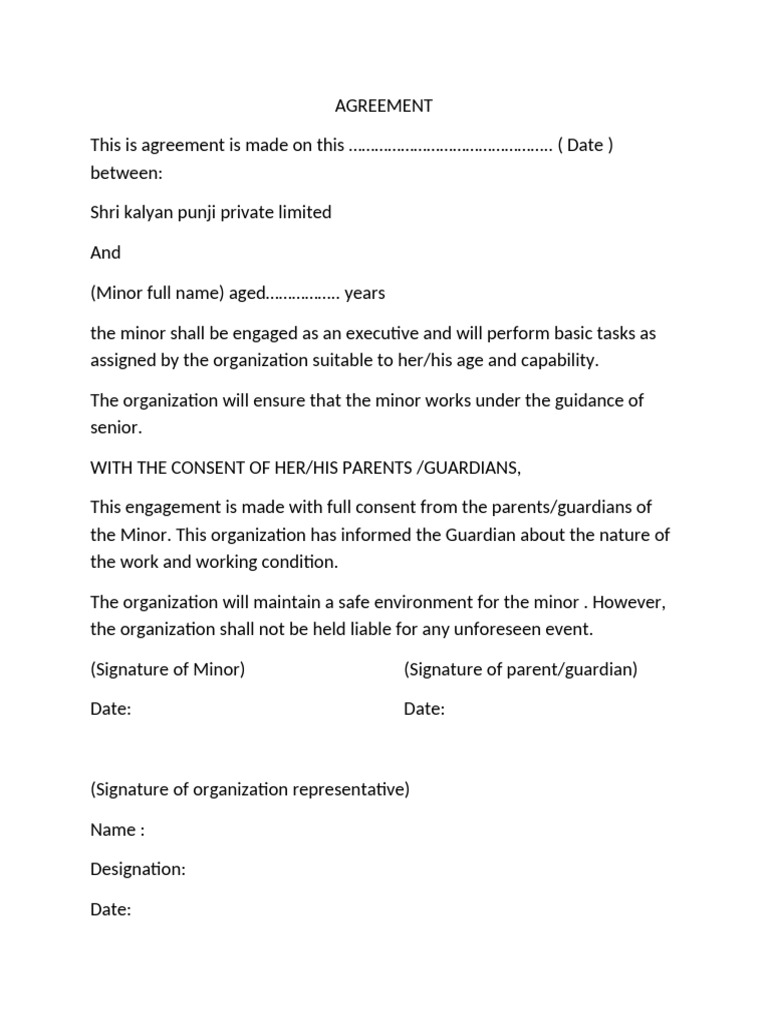 Minor Employment Agreement Template | PDF