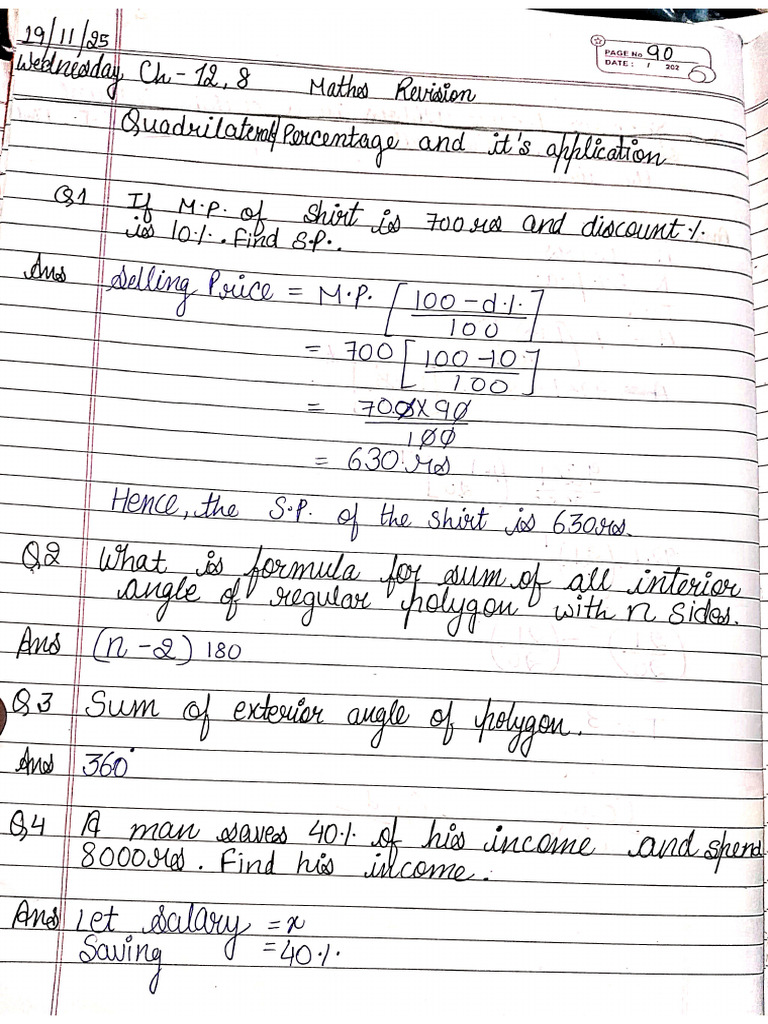 Maths Revision Done On 19 November | PDF