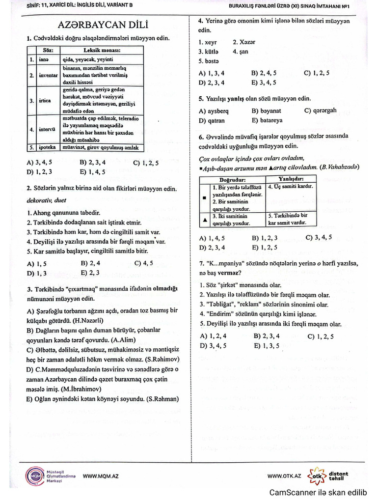 OTK 11 Sinif 5 Oktyabr Buraxılış Sınaq Samid Dadaşov | PDF