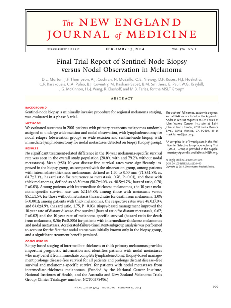 Final Trial Report of Sentinel-Node Biopsy | PDF | Melanoma | Metastasis