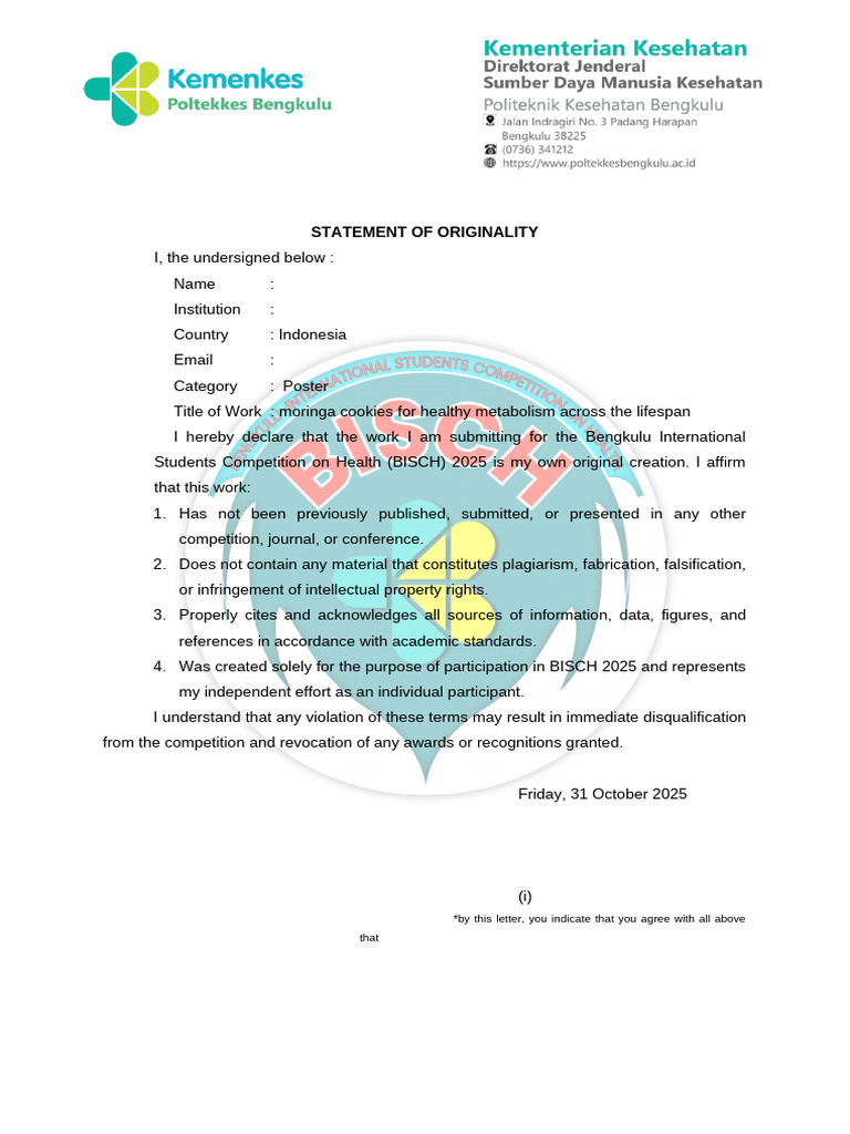 Final Statement of Originality Bisch 2025 | PDF