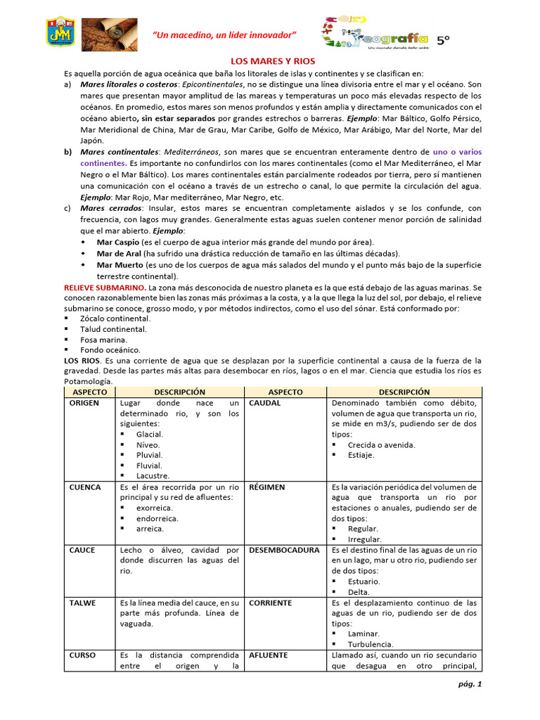 Mares y Ríos: Guía Completa de Tipos | PDF | Mar | Río