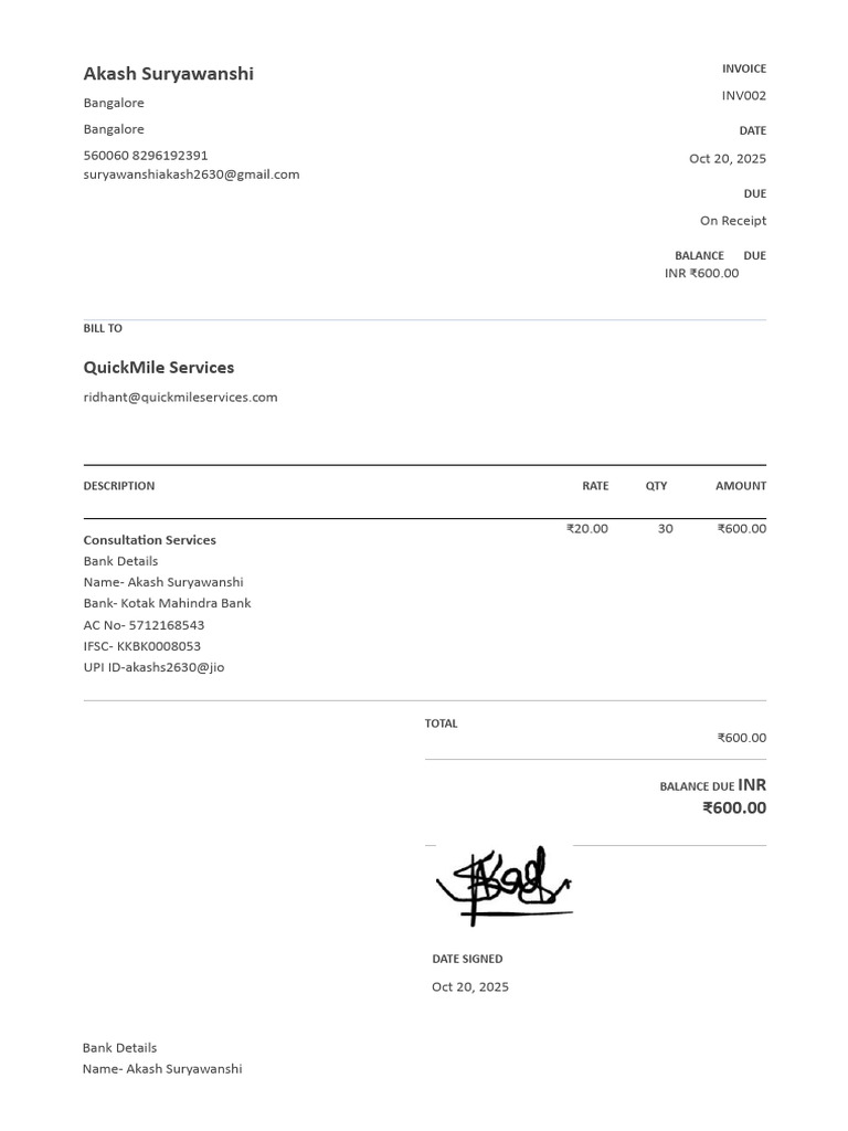 Invoice for Consultation Services | PDF