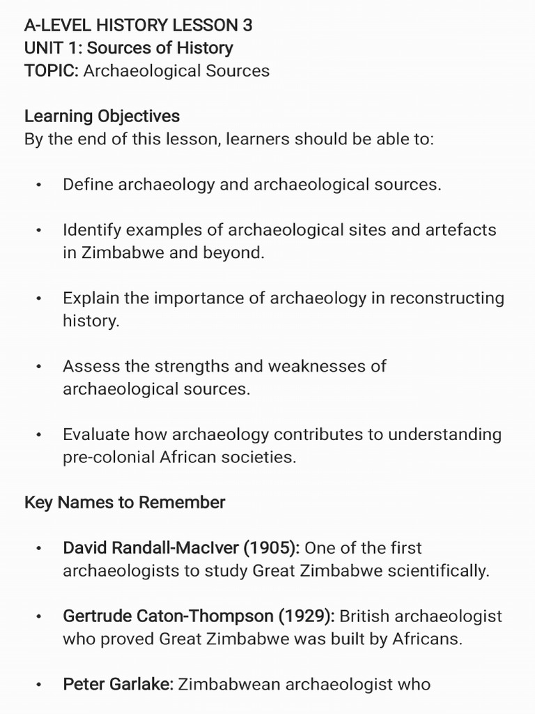 A Level History Lesson 3 Archeological Sources | PDF