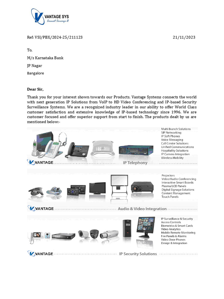 Vantage Systems IP Solutions Proposal | PDF