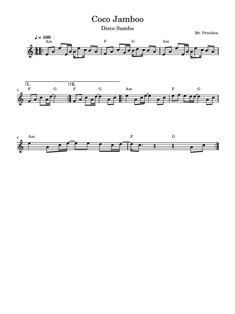 Coco Jamboo - CDur | PDF