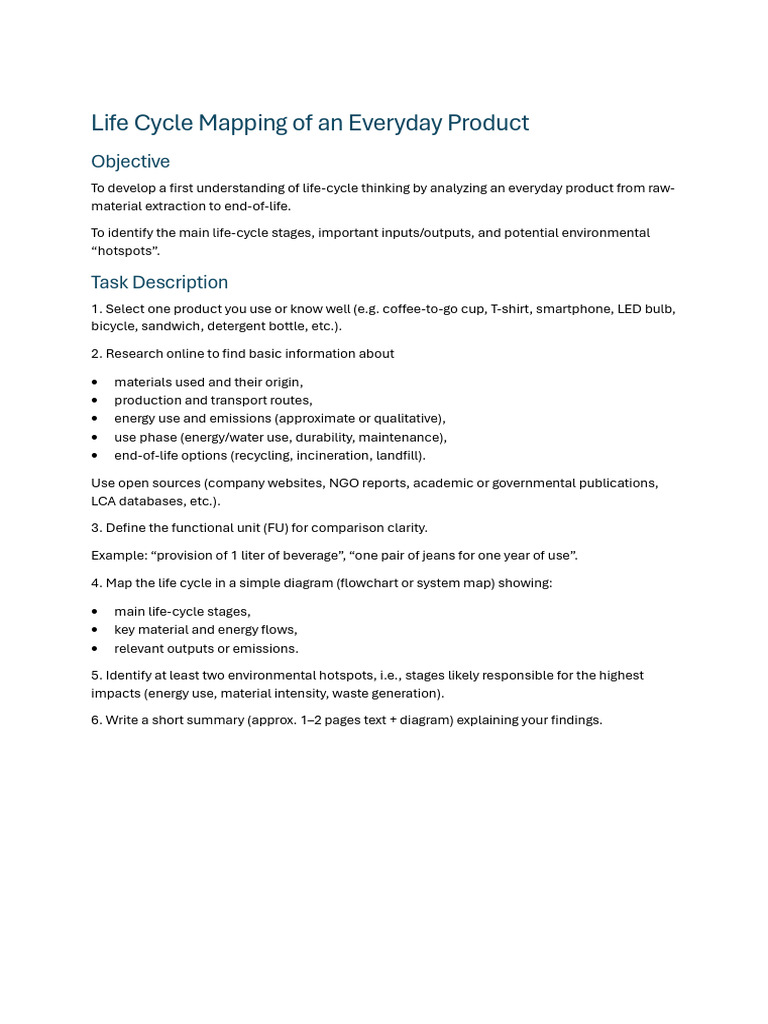 Homework 1 Life Cycle Mapping of An Everyday Product | PDF