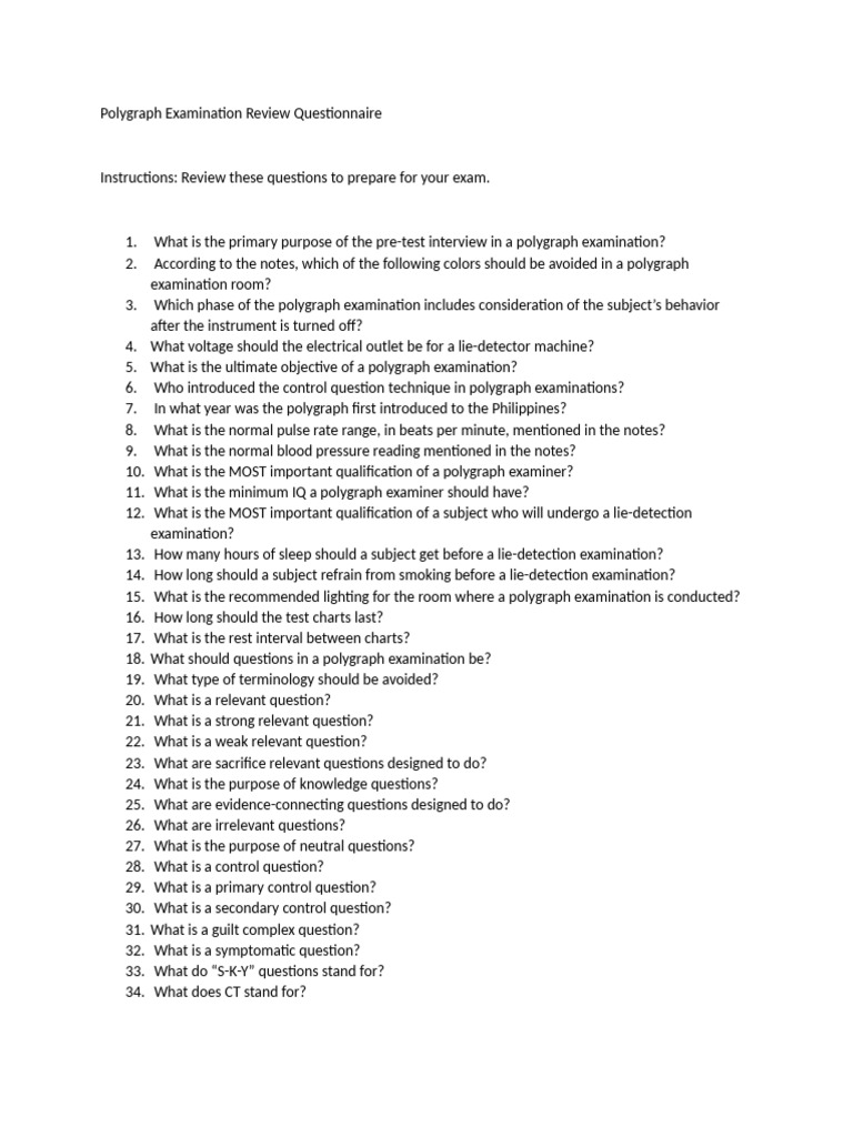 Polygraph Examination Review Questionnaire | PDF | Polygraph