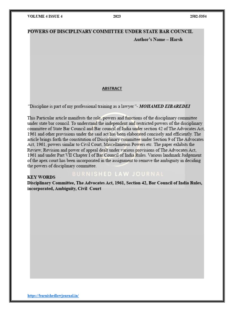 Powers of Disciplinary Committee Under State Bar Council by Harsh | PDF | Advocate | Supreme ...