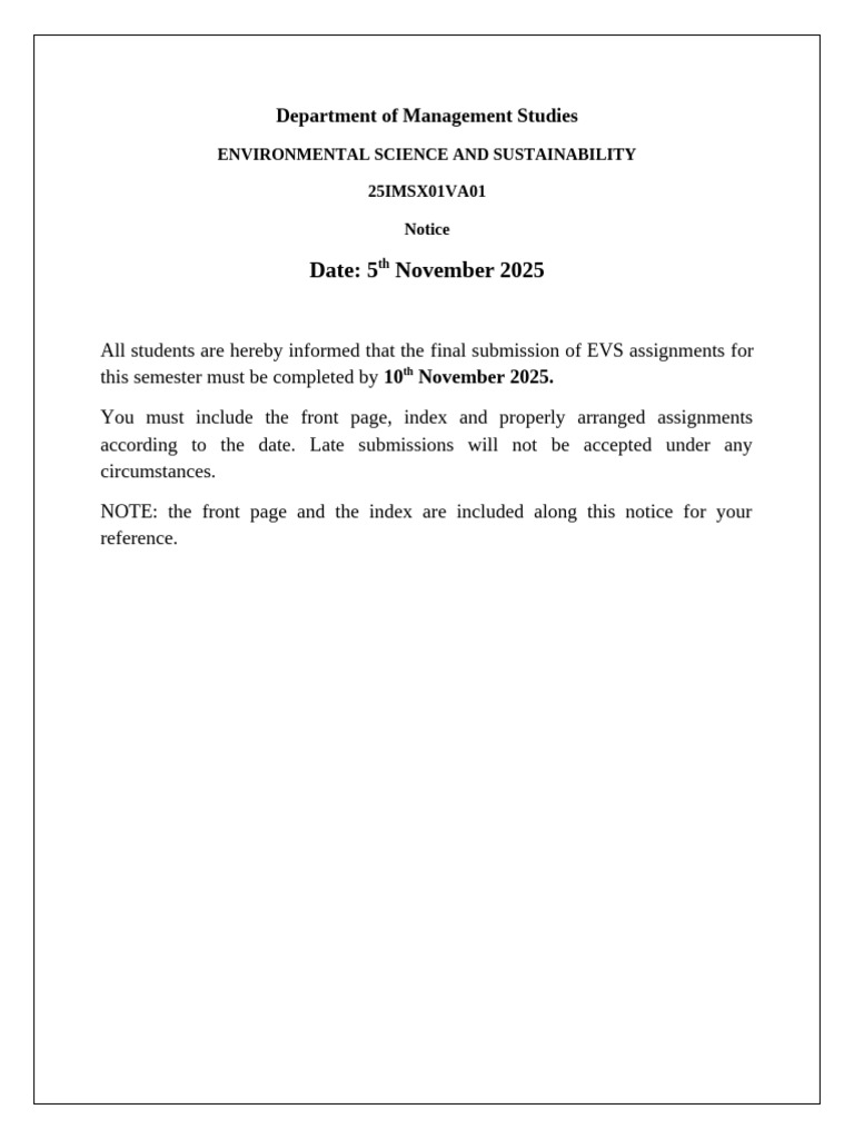 EVS Assignment Submission Notice 2025 | PDF