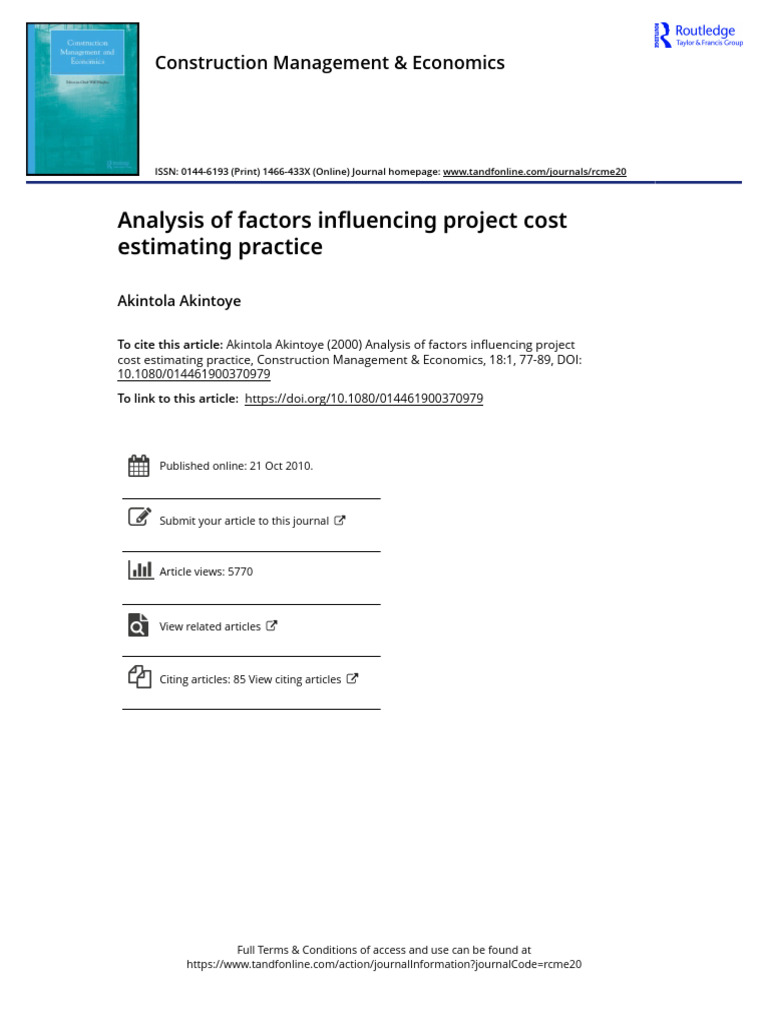 Factors Influencing Cost Estimation | PDF | Factor Analysis | Principal ...