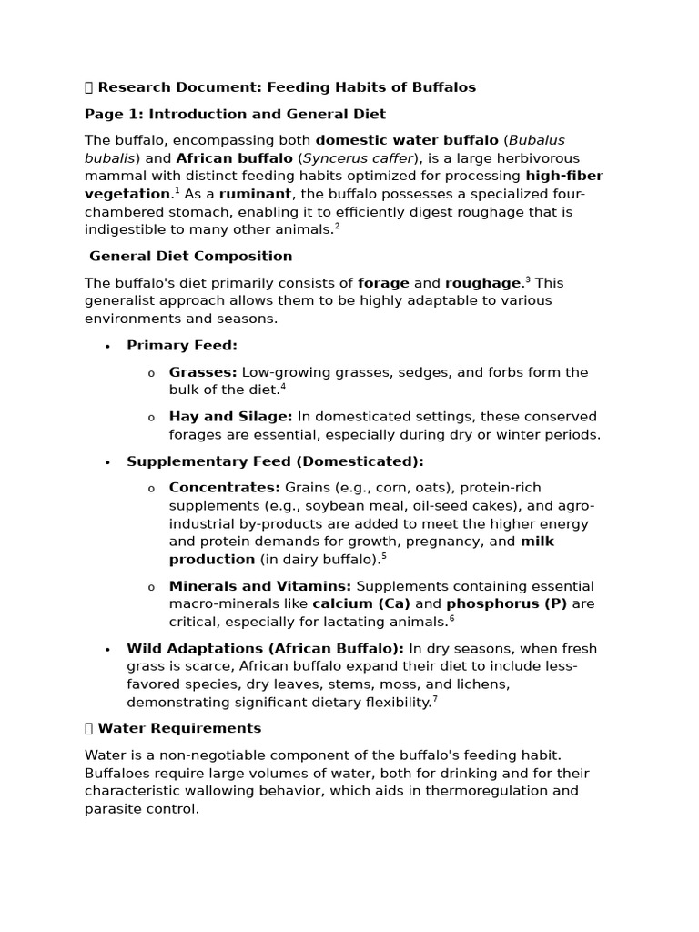 Buffalo Feeding Habits and Nutrition Guide | PDF | Digestion | Ruminant