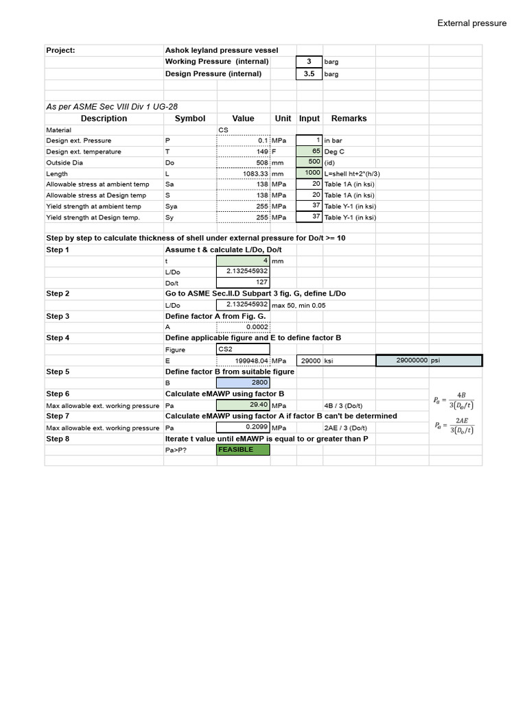 ASME Pressure Vessel Thickness Calculation | PDF | Pressure | Pascal (Unit)