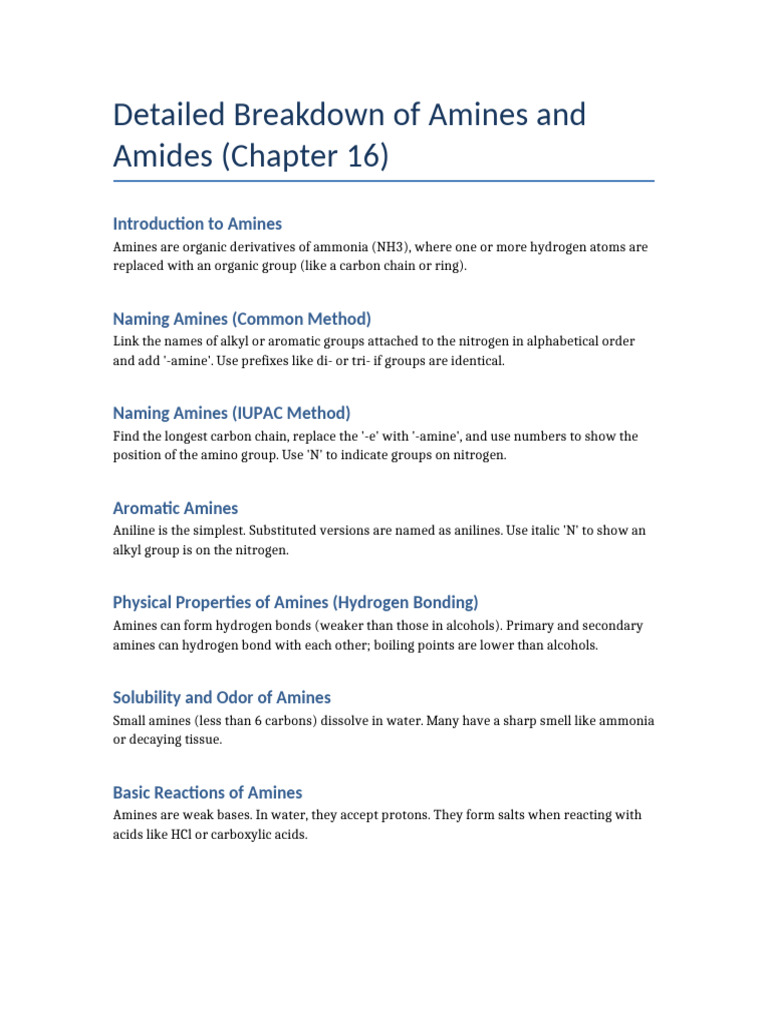 Amines and Amides Breakdown For Beginners | PDF | Amine | Amide