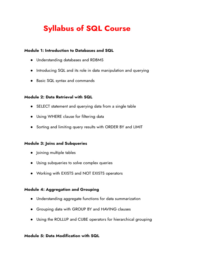 SQL Syllabus (2) (1) | PDF | Databases | Sql