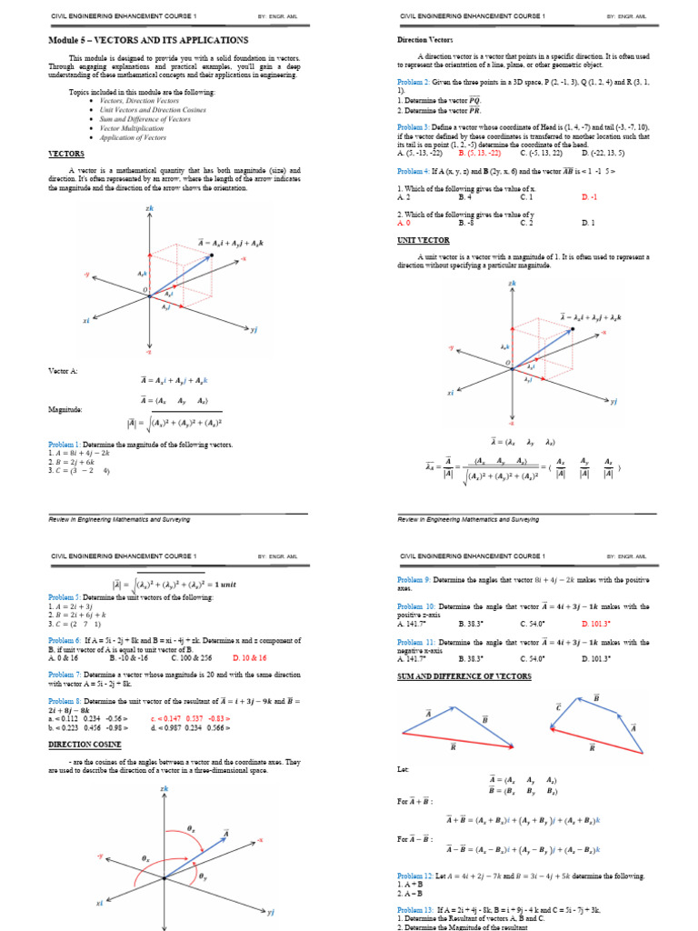 Vectors in Civil Engineering Course | PDF | Euclidean Vector | Force