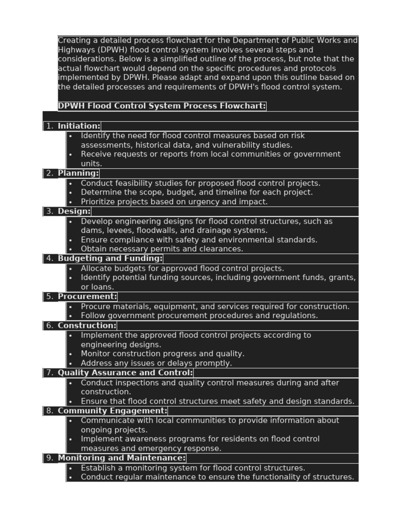 DPWH Flood Control Process Flowchart | PDF | Flood | Safety