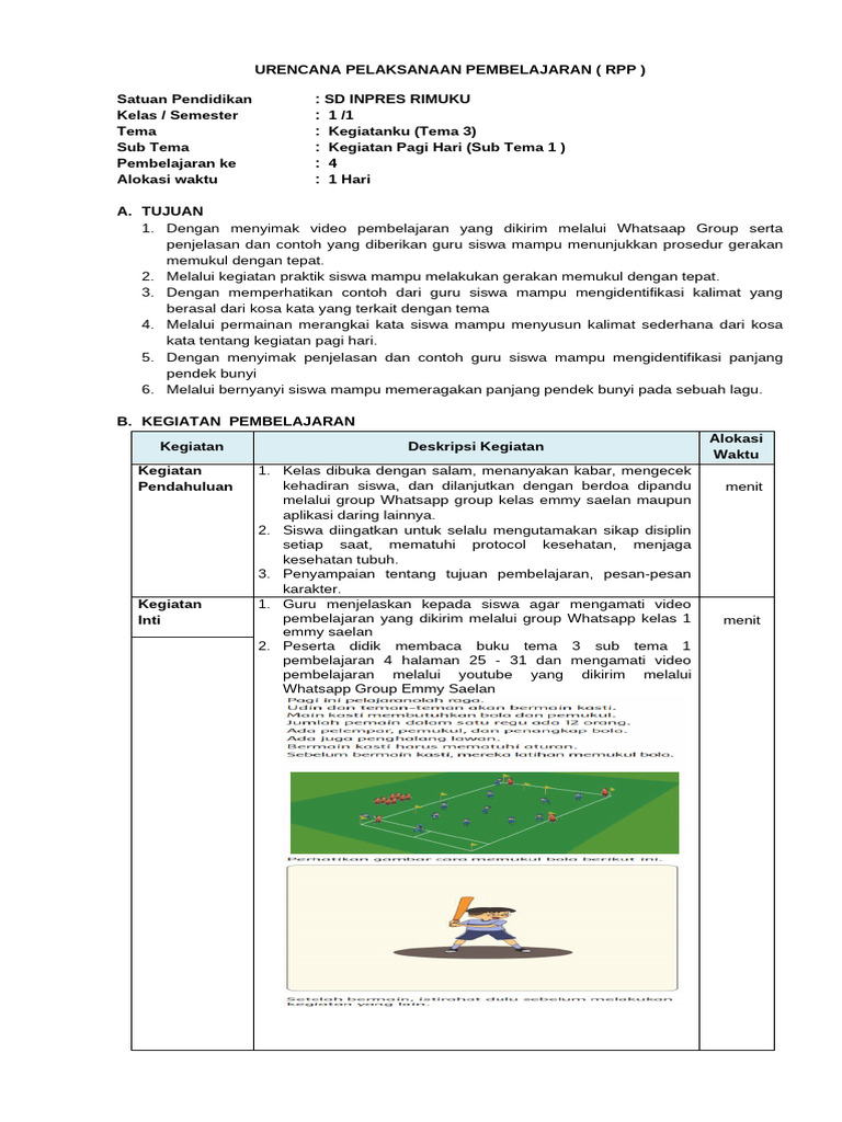 RPP TEMA 3 SUBTEMA 1 PEMBELAJARAN 4 | PDF