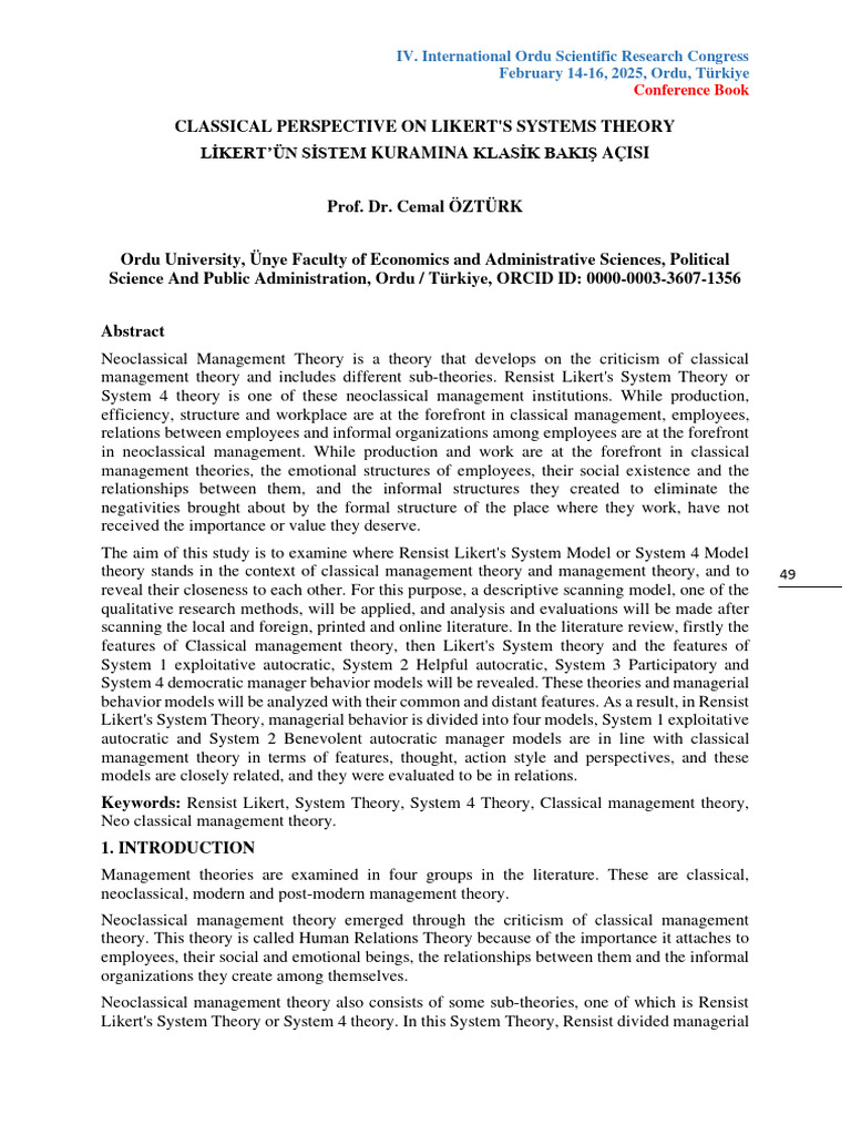 Classical Perspective on Likerts Systems | PDF | System | Theory