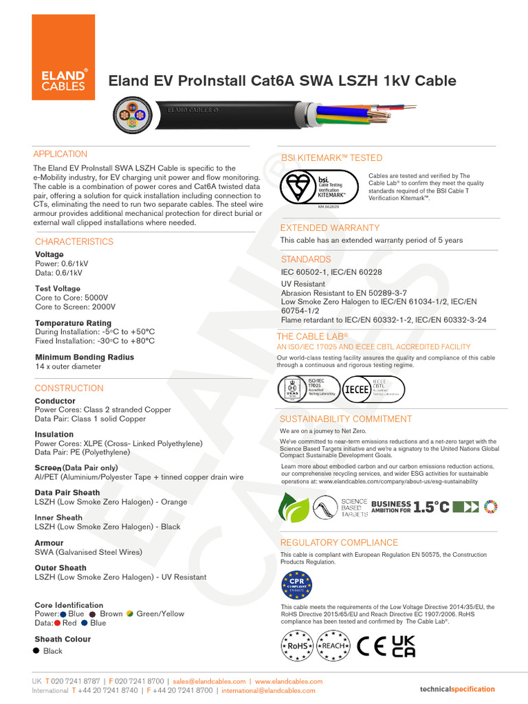 Eland EV ProInstall Cat6A SWA LSZH Cable | PDF | Manufactured Goods ...