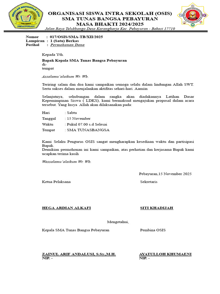 Proposal LDKS OSIS SMA Tunas Bangsa | PDF